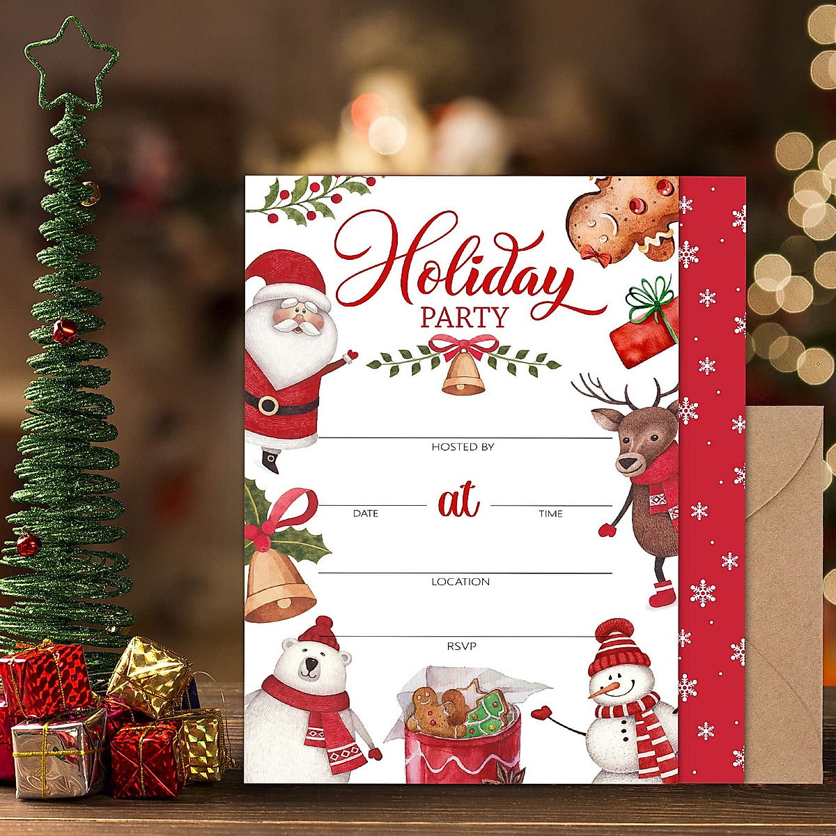 Whaline Christmas Party Invitations 25 Pack Cartoon Animal Holiday Invitation Paper Cards with Envelopes Stickers Xmas Invites for Bridal Shower Baby Shower Rehearsal Dinner Birthday Party
