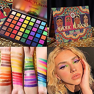 EXOTIC FLAVORS Eyeshadow Palette + 15 PCS Eye Brushes Makeup Set 48 Colors Neon Shimmer Matte Glitter Eye Shadow Powder Highly Pigmented Gift Set Make Up Pallet (EXOTIC FLAVORS Eyeshadow Palette + 15 PCS Brushes)