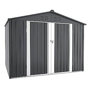 Skiway 6' x 8' Outdoor Garden Storage Shed with Sliding Door, Perfect to Store Patio Furniture, Garden Tools, Bike Accessories, Beach Chairs, Weather Resistance, Grey