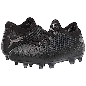 PUMA Unisex-Child Future 4.4 Firm/Artificial Ground Soccer Shoe, Black Black Aged Silver, 3 M US Little Kid