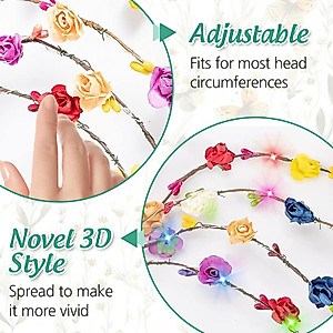 20 Pcs Halloween LED Flower Crowns Headbands - Light Up Headband for Women, Garlands Glowing Floral Wreath Crowns for Wedding Beach Party Birthday Cosplay