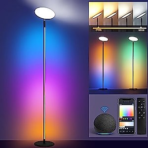 OUTON Smart Floor Lamp, 30W/3000LM Bright LED RGB Torchiere Floor Lamp, Works with Alexa Google Home, 16 Million DIY Colors, Music Sync, Standing lamp for Living Room, Bedroom, Gaming Room (Black)