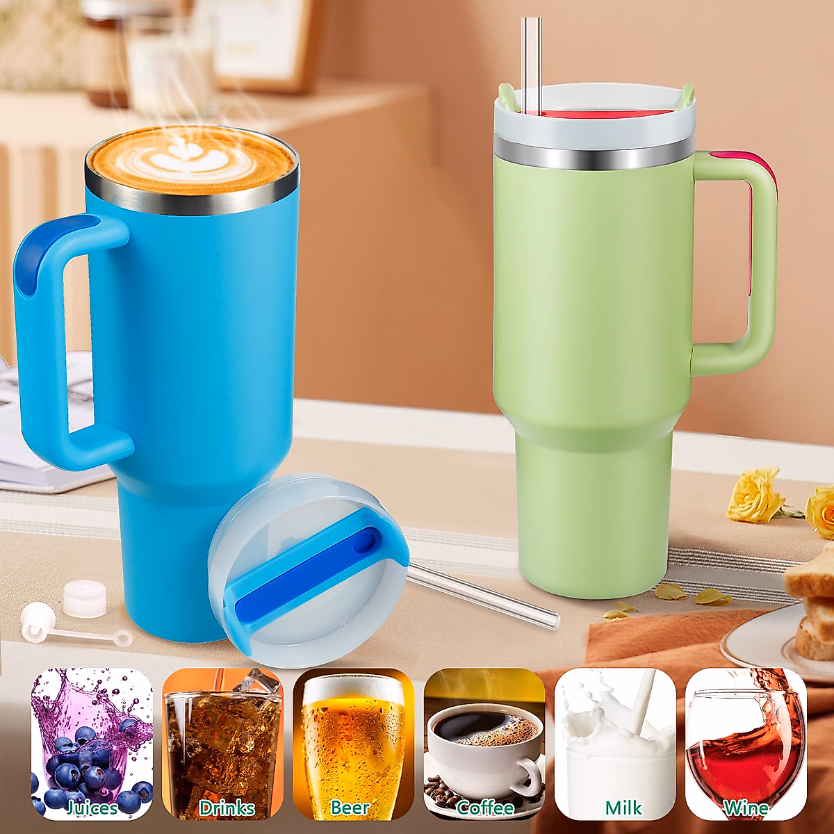 BELYQLY 40oz - New Version Stainless Steel Vacuum Insulated Tumbler with Lid and Straw for Water, Smoothie and More, Iced Tea or Coffee (Green)