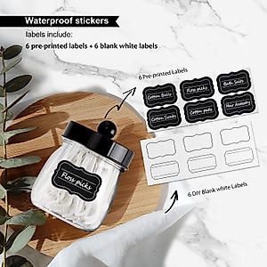SheeChung 3 Pack Qtip Holder Bathroom Jar Set, Apothecary Mason Jar for Bathroom Vanity Home Storage Organizer, Qtip Dispenser for Cotton Swabs, Floss Picks, Farmhouse/Home Decor (Black)