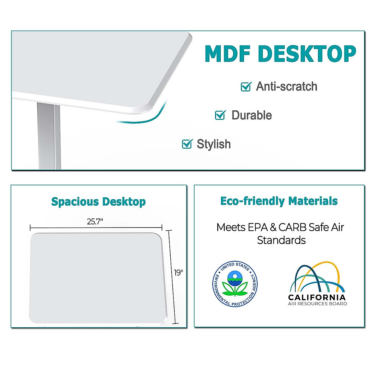 DUMOS Standing Height, Mobile Portable Rolling Laptop Wheels Small Adjustable Desk for Home Office, 19in, White