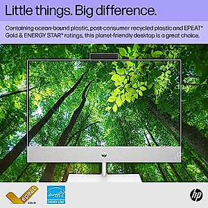 HP Pavilion 24-ca2070Bundle AiO PC, Windows 11 Home, 23.8", Touch Screen, Intel Core i5, 16GB RAM, 512GB SSD, FHD, Snowflake White, Natural Silver Stand