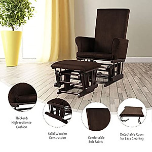 Costzon Baby Glider and Ottoman Cushion Set, Wood Baby Rocker Nursery Furniture for Napping, Nursing, Reading, Upholstered Hoop Glider & Ottoman Comfort Nursery Chair w/Padded Armrests (Brown)