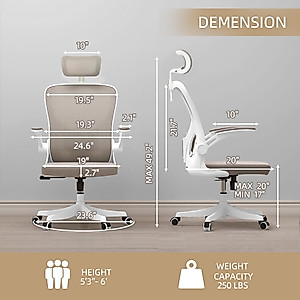 Monhey Home Office Desk Chair Office Chairs, Ergonomic Office Chair with Adjustable Headrest, Lumbar Support and Flip-up Arms, Computer Chair Khaki Mesh Chair for Home Office