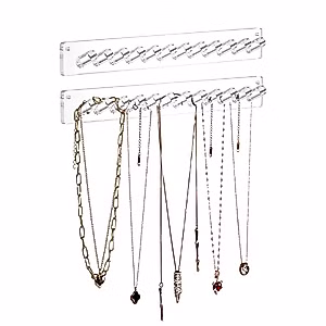 AITEE Necklace Holder, Acrylic Necklace Organizer Wall Mounted with 12 Hooks, for Hanging Necklace, Jewelry, Bangles, Bracelets and Rings, Best Gifts for Girls and Women(2 PACK)