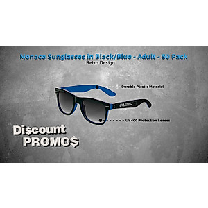 DISCOUNT PROMOS Custom Monaco Sunglasses Set of 100, Personalized Bulk Pack - Reusable, Perfect for Party, Beach, Pool, Outdoor Events - Black Blue