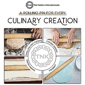 Sugar Maple French Style Rolling Pin: Tapered Solid Wood Design. Hand Crafted in the USA. By Top Notch Kitchenware!