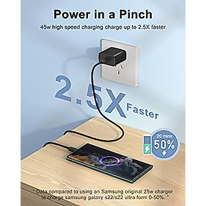 USB C Wall Charger,45W Super Fast Charger and 5FT Type C Charger Cable Fast Charging for Samsung Galaxy S22/S22 Ultra/S22+/S21/S21Ultra/S21+/S20/S20Ultra/Note20/Note 20Ultra/Note10+/iPad Pro12.9/11