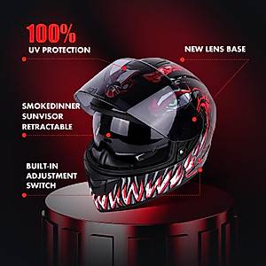 MotuoMr BSDDP Unisex-Adult Full Face Motorcycle Helmet DOT Approved Motorbike Moped Street Bike Racing Crash Helmet with Graphic (Red Venom, Large)