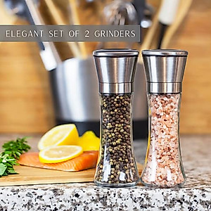 Gorgeous Salt And Pepper Grinder Set - Refillable Stainless Steel Combo Shakers With Adjustable Coarse Mills - Enjoy Your Favorite Spices, Fresh Ground Pepper, Himalayan Or Sea Salts