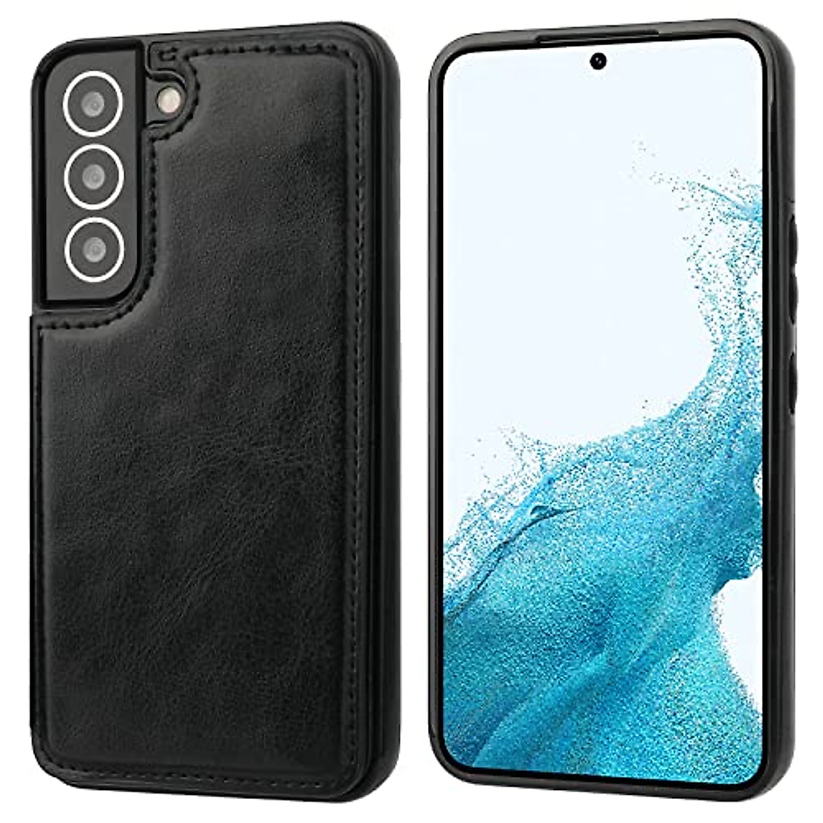 Onetop Compatible with Samsung Galaxy S22 Wallet Case with Card Holder, PU Leather Kickstand Card Slots Case, Double Magnetic Clasp and Durable Shockproof Cover 5G 6.1 Inch(Black)