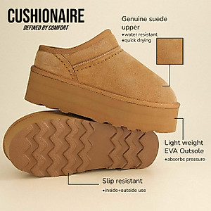 CUSHIONAIRE Women's Huggy Genuine Suede Cozy Mule Platform +Memory Foam, Wide Widths Available, Sand 7.5