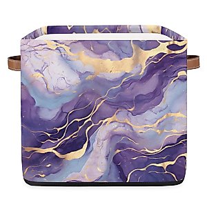 cfpolar Large Storage Baskets for Organizing, 13x13in Abstract Purple Marble Closet Storage Bins for Shelves, Foldable Fabric Storage Cubes with Handles for Home Clothes Toy Nursery Pet Decorative