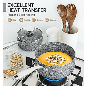MICHELANGELO Saucepan with Lid 3 Quart, Ultra Nonstick Sauce Pan with Non toxic Stone-Derived Coating, Sauce Pot with Lid, Stone Saucepan with Lid, 3 Quart Sauce Pan