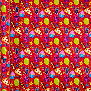 B-THERE Birthday Gift Wrap Wrapping Paper for Boys, Girls, Adults. 6 Cute & Funny Different Designs of 6 ft X 30 Roll! Includes Cactus, Fruit, Rainbows, Rainbow Sprinkles, Pizza, Balloons, Donuts