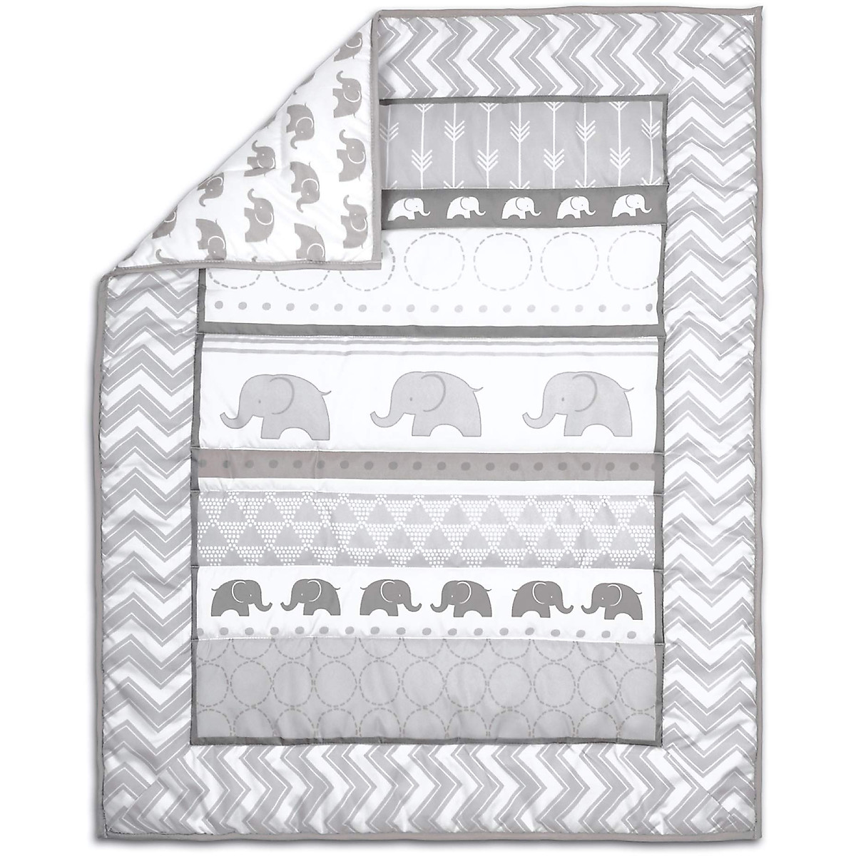 The Peanutshell Elephant Walk Crib Bedding Set - 3 Piece Unisex Nursery Set - Crib Quilt, Crib Sheet, Crib Skirt