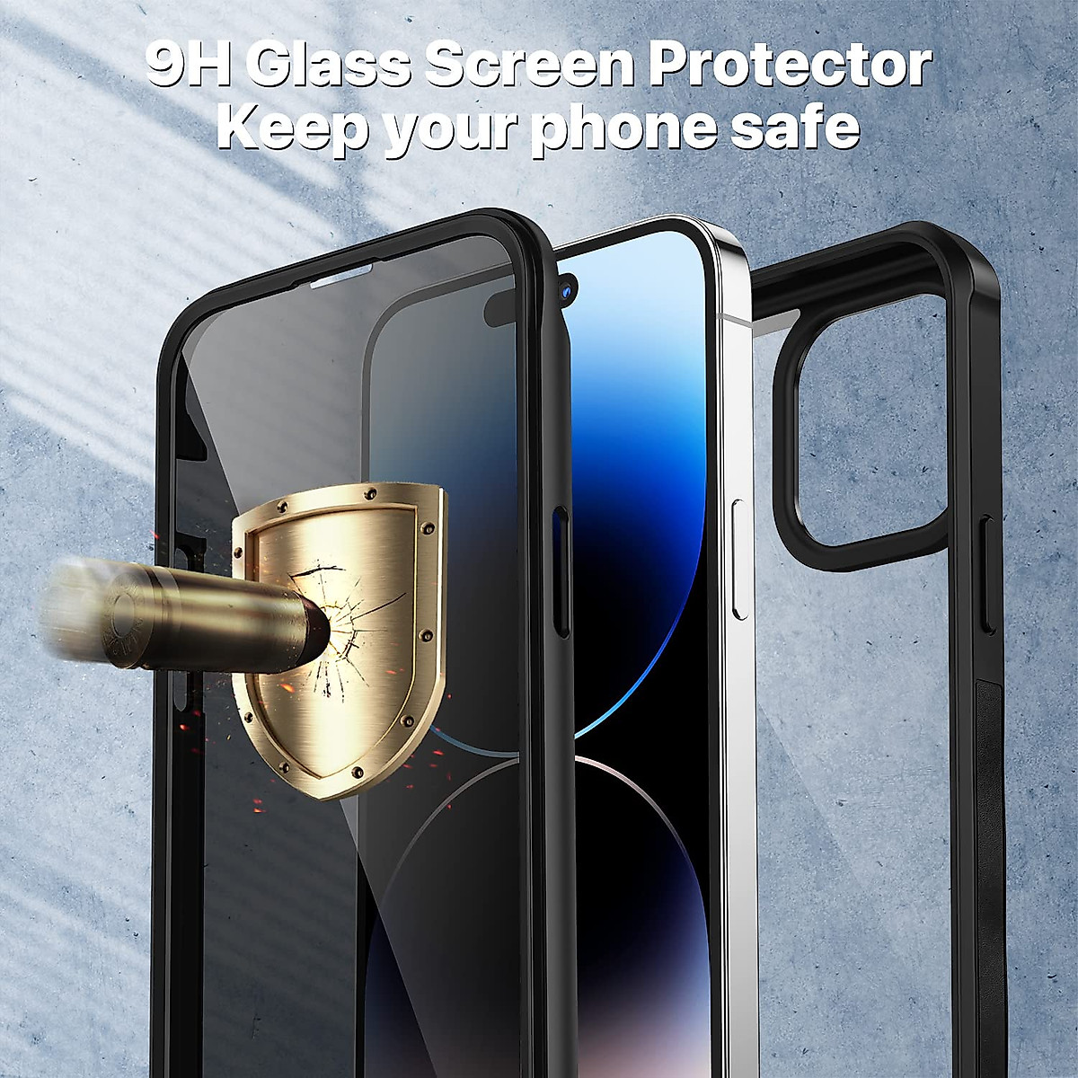 CENHUFO for iPhone 14 Pro Max Case, Privacy Phone Cover with Built-in Anti Peep Tempered Glass Privacy Screen Protector and Camera Protective, Full Body Shockproof Spy Clear Double Bumper - Black