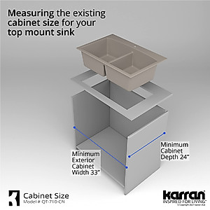 Karran QT-710 Drop-in Quartz Composite 33 in. 1-Hole 50/50 Double Bowl Kitchen Sink Kit in Concrete