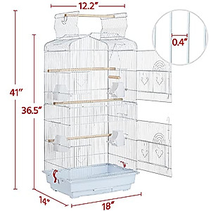 Yaheetech 41'' Open Top Medium Size Quaker Parrot Bird Cage Cockatiel Indian Ring Neck Sun Parakeet Green Cheek Conures Lovebird Budgie Canary Finch Parrotlet Bird Cage, White
