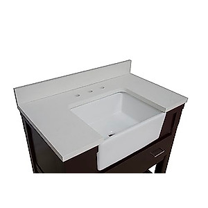 Charlotte 36-inch Farmhouse Bathroom Vanity (Quartz/Chocolate): Includes Chocolate Cabinet with Stunning Quartz Countertop and White Ceramic Apron Sink