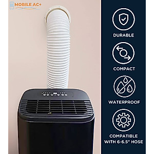 Mobile AC+ Dual Size Wall Mount Connector for Portable AC Vent, 6 and 6.5 Inches Hose Compatible, White, Cover Plug Included, Omni-Directional