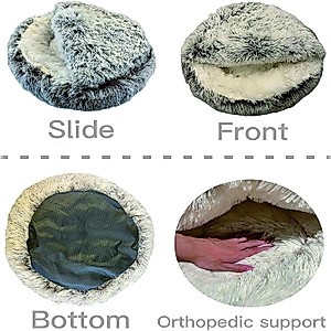 Lapcatz Nest Bed, Lapcatz Bed, Pursnug Cat Cave, Lapcatz Covered Cat Bed for Indoor Cats Cave and Calming Dog Beds, Removable Washable Non Slip Bottom (Brown Long Velvet, 15.8"*15.8")