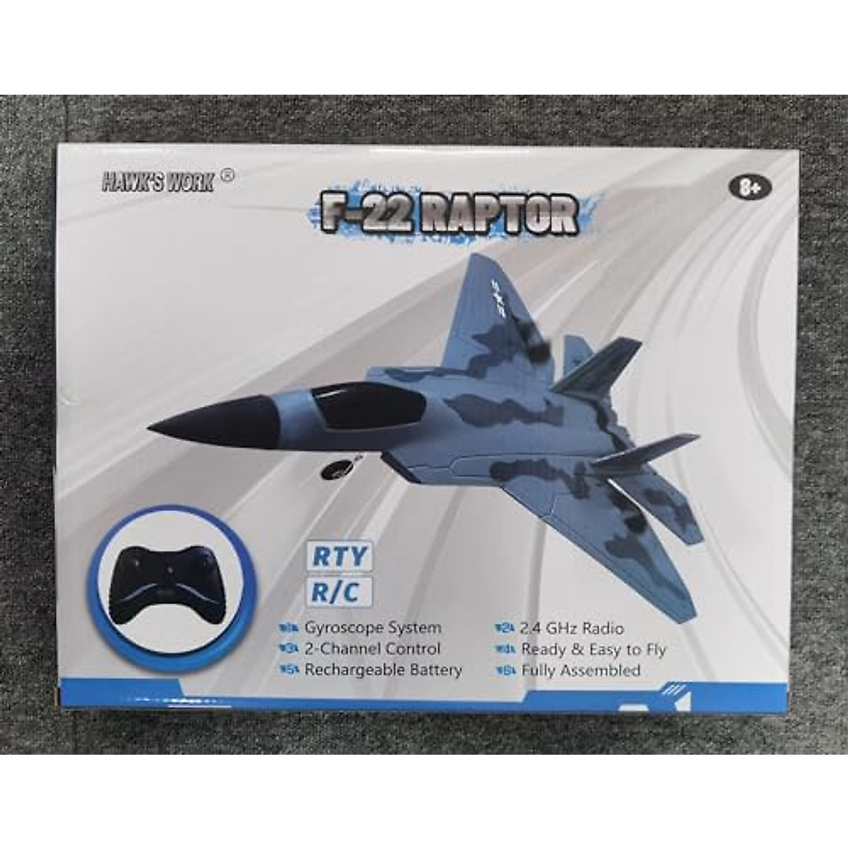 HAWK'S WORK 2 CH RC Airplane, F-22 Plane Ready to Fly, 2.4GHz Remote Control, Easy to Fly RC Glider for Kids & Beginners
