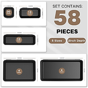 A-LUGEI【𝟱𝟴𝗣𝗰𝘀】【5 Size】 Tool Box Organizer Tray Divider Set, 【Black】 Desk Drawer Organizer, Garage Organization and Storage Toolbox Accessories Rolling Tool Chest Cart Cabinet WorkBench Small Part