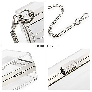 SharPlus Women Cute Clear Purse Acrylic Box Clutch Handbag, Transparent Crossbody Evening Bag Stadium Approved Silver Chain Strap