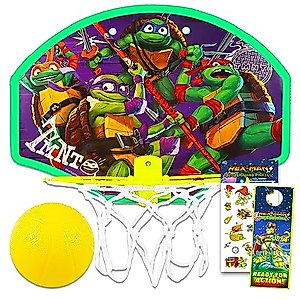 Teenage Mutant Ninja Turtles Basketball Hoop Bundle - TMNT Indoor Basketball Hoop TMNT Toys Plus Stickers, More | TMNT Toys and Games for Kids