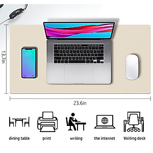 Desk Mat Large Protector Pad - Multifunctional Dual-Sided Office Desk Pad,Smooth Surface Soft Mouse Pad, Waterproof Desk Mat for Desktop, Pu Leather Desk Cover for Office/Home(Pink, 23.6" x 13.7")