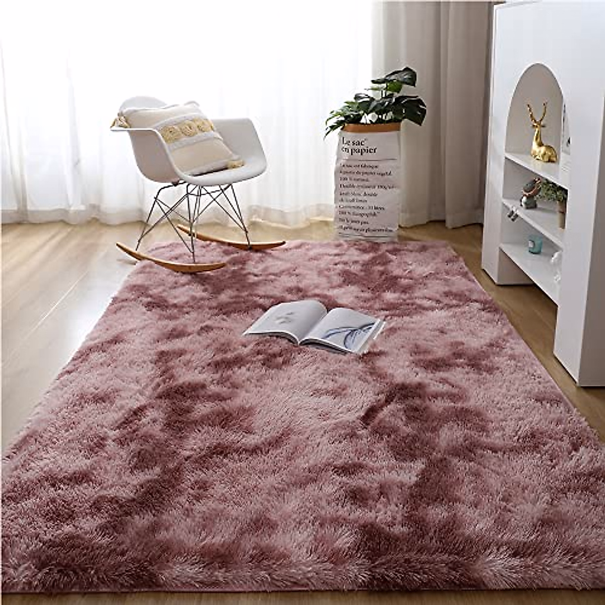 Plush Furry Shaggy Rugs Modern Area Rug for Bedroom Living Room Nursery Floor Soft Decor Rugs Fluffy Shag Collection Throw Rugs Non-Slip Fuzzy Rugs Washable Fur Mats Carpets (5x8ft, Pink Purple)