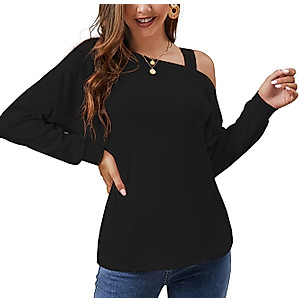 JINKESI Women's Long Sleeve Tunic Tops Casual Cold Shoulder Blouse Shirts Black-Medium