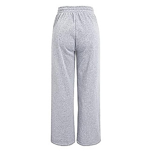Lounge Pants Women Drawstring Straight Wide Leg Baggy Fall Sweatpants Elastic Waist Comfort Solid Color Trousers with Pocket Beach Pants for Women (Grey,XL)