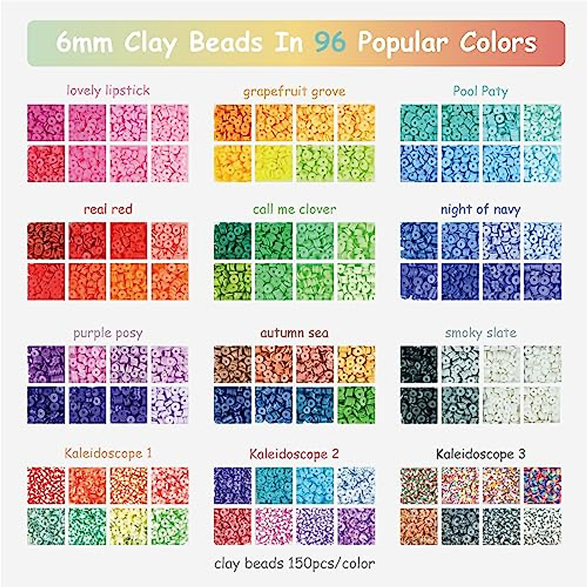 Velavior 15,000 pcs Clay Beads Bracelet Making Kit, 96 Colors Polymer Heishi Beads for Jewelry Making Kit 6mm Flat Round Beads with Letter Beads Charms Elastic Strings for Girls Preppy Craft Necklace