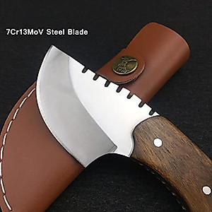 HUAAO Mini Cleaver Knife EDC Small Fixed Blade Knife with Sheath, 2.7'' 7Cr13MoV Steel Blade Wood Handle, Small Cleaver Knife, 4.9 oz