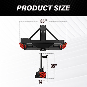 EYOUHZ Rear Bumper with Spare Tire Carrier Compatible with 2007-2018 Jeep Wrangler JK JKU Unlimited with 2" Hitch Receiver, License Plate Bracket, Paintable Armor, LED Lights & D-Rings (2/4 Doors)