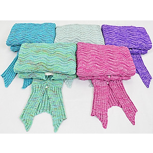 Mermaid Tail Sherpa Blanket, Super Soft Warm Comfy Sherpa-Lined Knit Mermaids with Non-slip Neck Strap, for Girls Women Adults Teens Birthday Blue