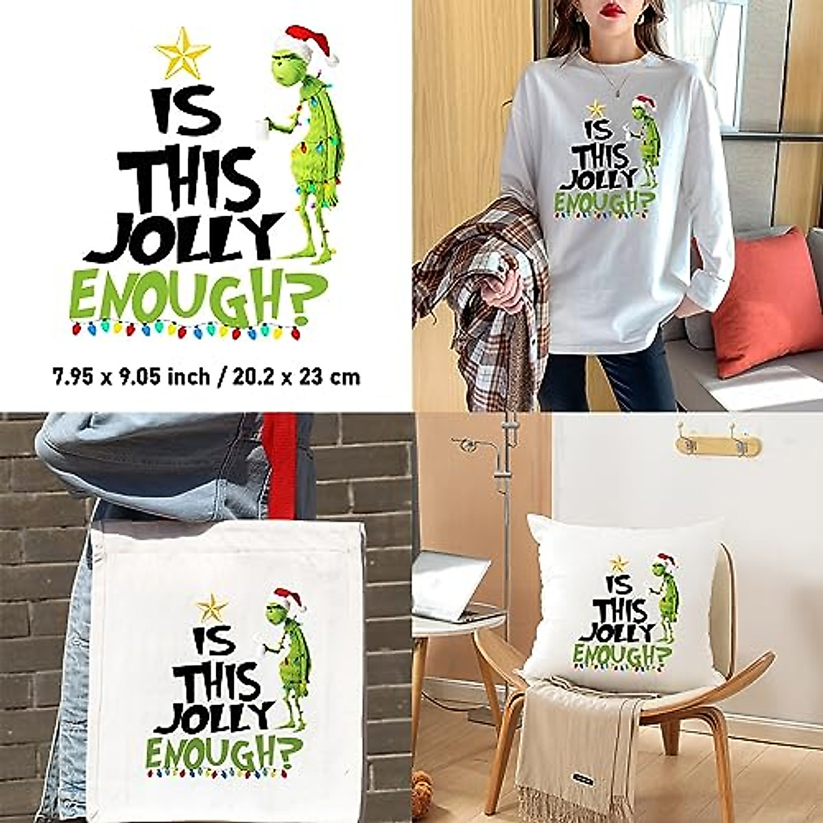 Christmas Heat Transfer Vinyl 3 Sheets Iron on Stickers Winter Xmas Heat Transfer Vinyl Design Iron on Decals for T Shirts Clothes Pillow Hoodie DIY Iron on Patches