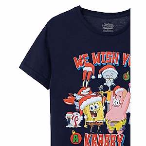 SpongeBob SquarePants Kids Christmas Navy T-Shirt | Boys Girls Patrick Squidward Sandy Mr Krabs Gary Krabby | Xmas Gift