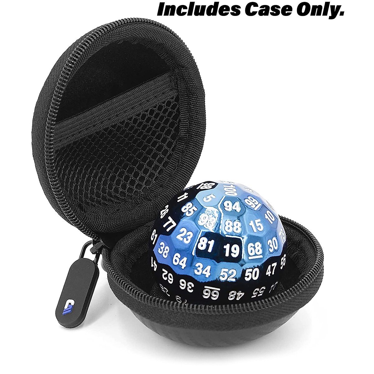 CASEMATIX Hard Shell Travel Case Compatible with 100 Sided Dice D100 Dice with Non-Scratch Interior, Foam Pad and Metal Carabiner - 3" Compact Case fits One Hundred Sided Dice, Case Only