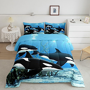 Erosebridal Killer Whale Bedding Sets Orcinus Orcas Comforter Set The Underwater World Jellyfish Down Comforter for Kids Boys Girls Deep Sea Animals Marine Life Duvet Insert 2 Pieces Twin Size