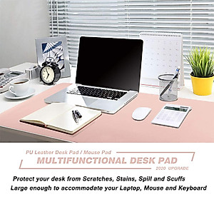 Desk Pad Protector Office Desk Mat, BUBM Waterproof PU Leather Desk Writing Mat Laptop Large Mouse Pad Desk Blotters Desk Decor for Office Home, 35.4" x 17" Pink