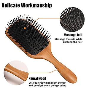 olelo Hair Brush Natural Wooden Paddle Brush for Thick Curly Thin Long Short Wet or Dry Hair Eco-Friendly Beech Massage Scalp Brush for Women Men and Kids (square，black)
