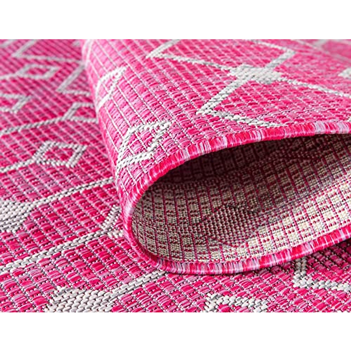 Unique Loom Outdoor Trellis Collection Area Rug - Tribal Trellis (4' 1" x 6' 1" Rectangle, Fuschia/ Gray)