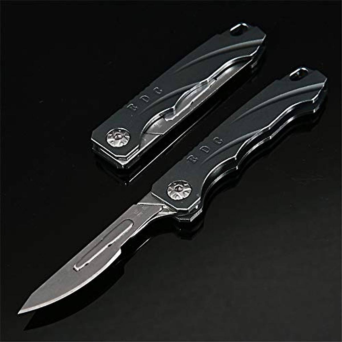 SZHOWORLD Mini EDC Pocket Knife,Aluminium Alloy Handle Carbon Steel Blade Folding Knife with 10 Extra Replaceable Blades,Portable Lightweight and Compact (Grey)